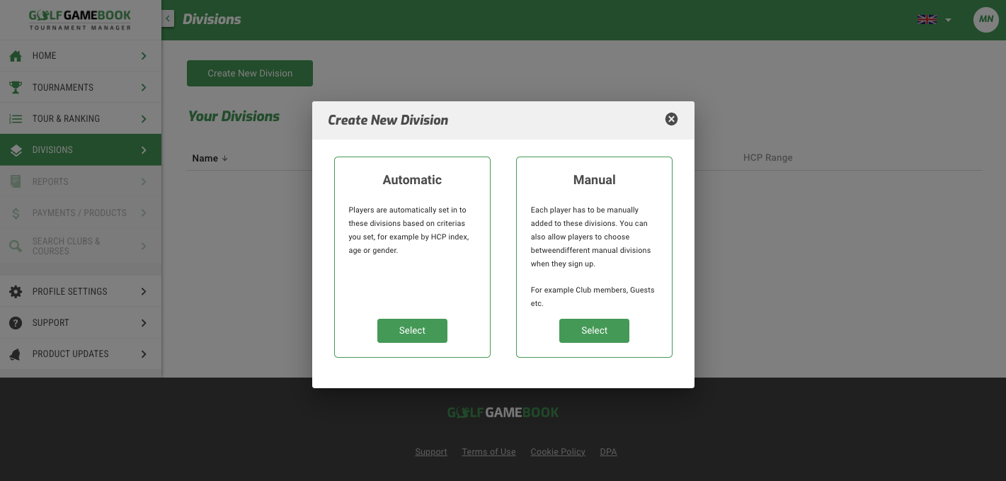 Setting Up Divisions – Golf GameBook Tournament Manager
