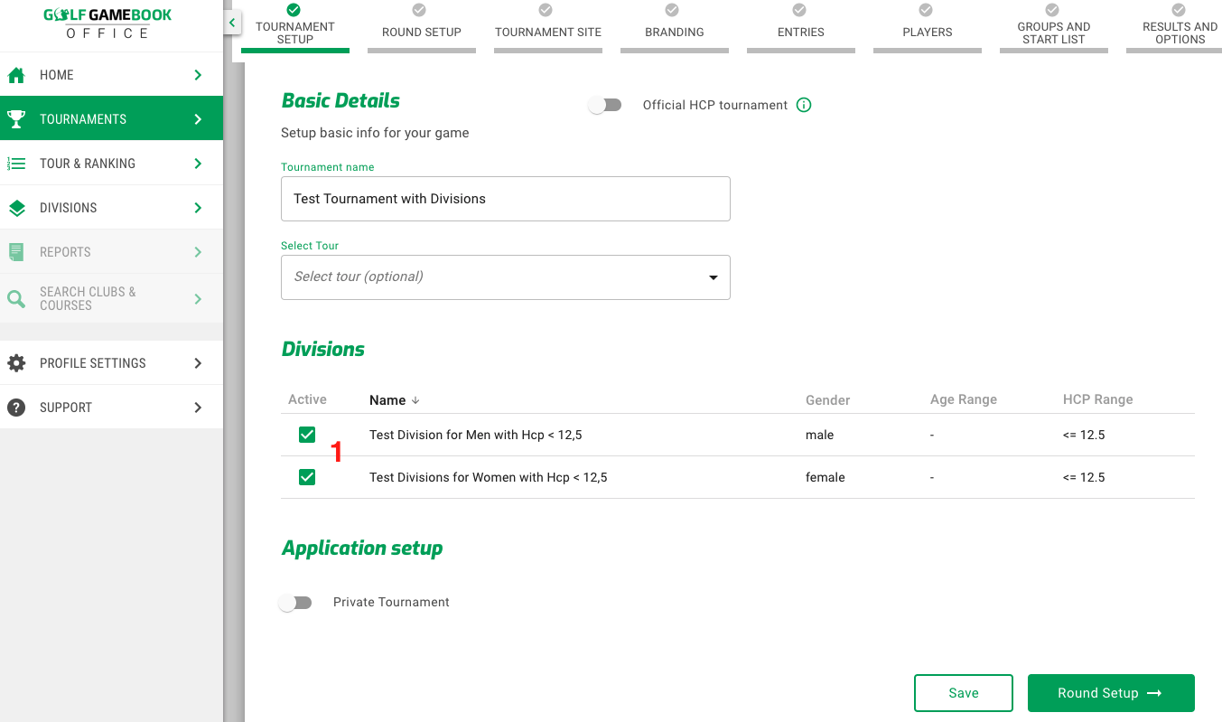 How Divisions are used in Tournaments – Golf GameBook Tournament Manager