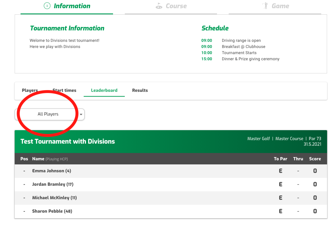 How Divisions are used in Tournaments – Golf GameBook Tournament Manager